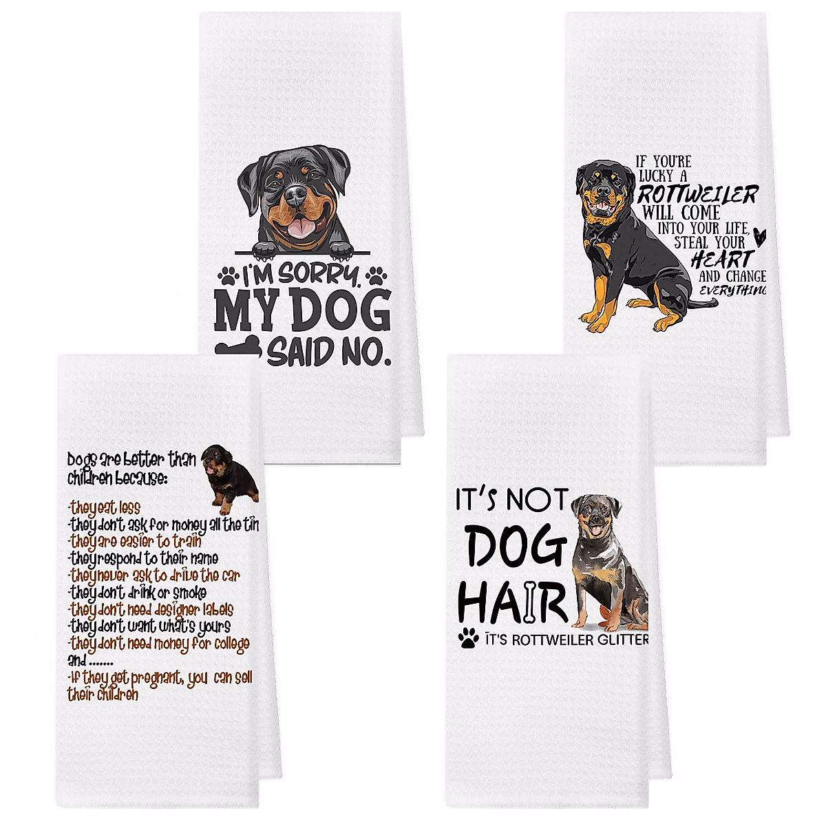 Funny Rottweiler Dog Absorbent Kitchen Towels And Dishcloths 16×24 Inches Set Of 4,Cute Rottweiler Lovers Gifts Hand Towel Dish Towel Tea Towel For Kitchen Bathroom Decor,Rottweiler Owners Gifts