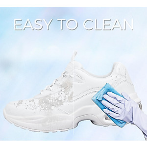 LUCKY STEP Women‘s Air Cushion Fashion Sneakers Platform Casual Walking Resistant Tennis Shoes Hologram Leather Comfortable Travel Sneakers(All White,9B(M) US)