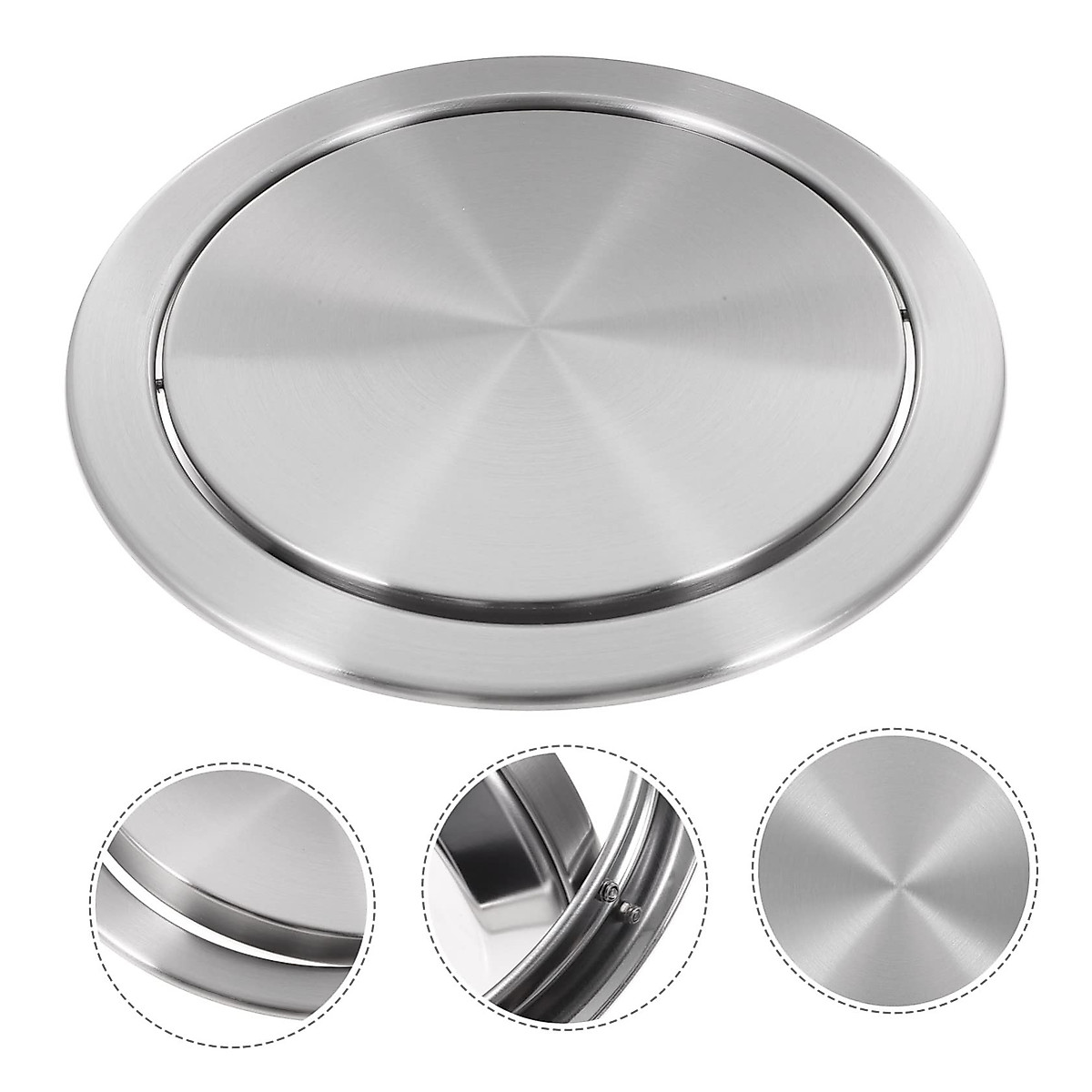 Hohopeti Flush Trash can Cover 8 inch Wide Trash can Kitchen Garbage can Garbage bin auto Trash can Metal Trash bin Recessed Counter Top Cover 430 Stainless Steel Wastebasket Clamshell Mini