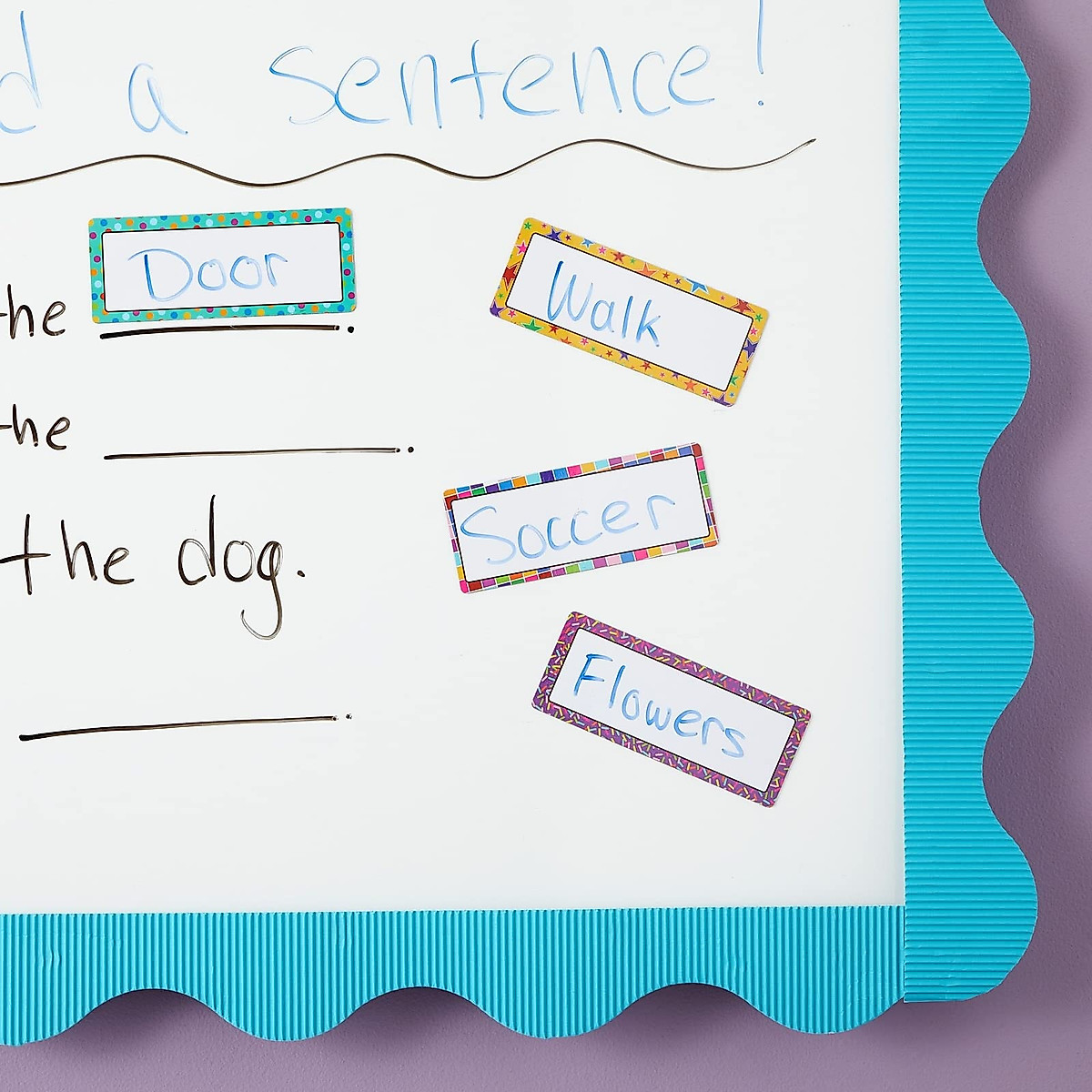 Juvale 36 Pack Magnetic Dry Erase Labels to Write On for Classroom Whiteboard (6 Designs 2x5 in)