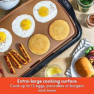 BELLA Electric Ceramic Titanium Griddle, Make 10 Eggs At Once, Healthy-Eco Non-stick Coating, Hassle-Free Clean Up, Large Submersible Cooking Surface, 10.5" x 20", Copper/Black