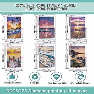 DOTSOPS 6-Pack DIY 5D Beach Diamond Painting Kit Art Adult Painting Kit Crafts Beginner diamond art beach 5D Full Art Diamond Large Diamond Painting Home Wall Decoration Gift 12x16 inches