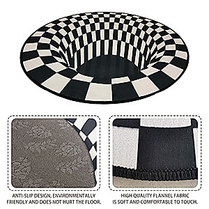 TTSITG 3D Visual Illusion Area Rug, Black and White Stereo Vision Circular Blanket Durable Black Hole Stereo Vision Zebra Non-Slip Area Rugs for Bedroom, Playroom, Kids Room, Living Room (16 inch)