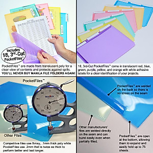 Ultimate Office Mesh Wall File Organizer, 15 Tier Vertical Mount Hanging File Sorter. Multipurpose Display Rack Includes 18, 3rd Cut PocketFile Clear Document Folder Project Pockets (Black)