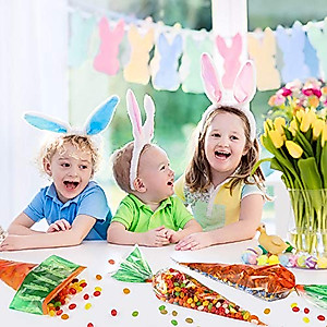 Boao 200 Counts Easter Carrot Patterned Cone Cellophane Bags Treat Goody Bags with 200 Pieces Gold Twist Ties for Easter Party Favor