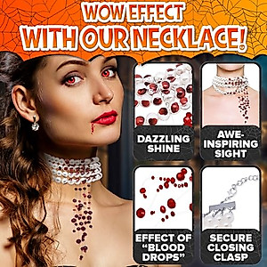 Fake Blood Necklace Vampire Kiss Necklace Halloween Choker Necklace Vampire Blood Pearl Necklace for Women Pearl Choker Blood Drip Necklace Gothic Spooky Jewelry Pearl Costume Jewelry Vampire Necklace