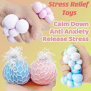 Stress Balls for Kids Fidget Toys Adults Mesh Grape Stress Ball (4Pack) Squishy Toys Fidget Squish Dough Ball Autism Sensory Toys for Autistic Children Stress Relief Toy Party Favors for 8-12