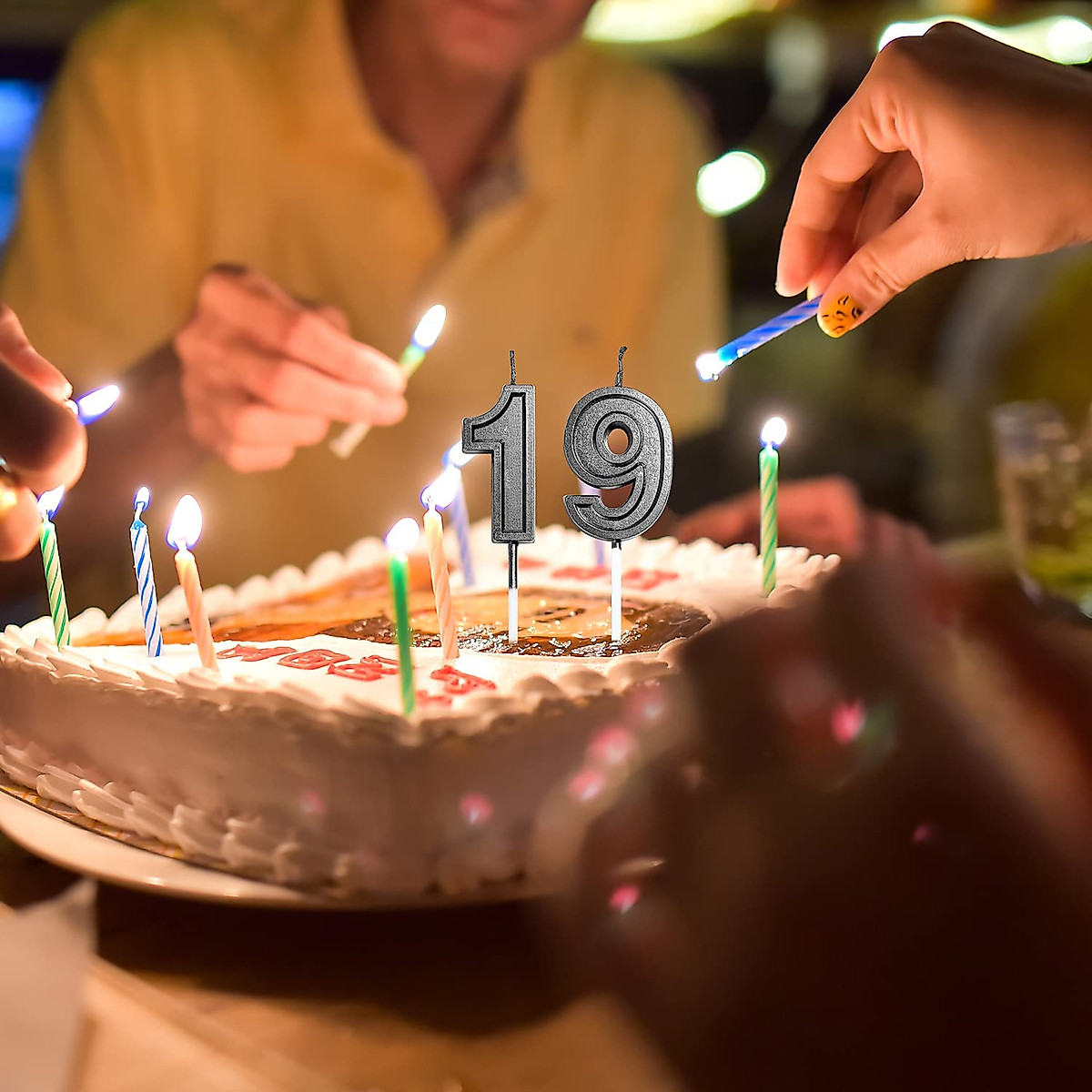 19th & 91st Birthday Candles Number 19 91 Cake Topper Happy Birthday Decoration for Women Men Girls Boys Party Wedding Anniversary Celebration (Black)