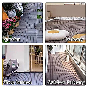 Botabay Plastic Interlocking Deck Tiles, 38 Pack Patio Deck Tiles, 12"x12" Wood Plastic Composite Waterproof Outdoor Patio Floor Decking Tiles, for Porch Poolside Balcony Backyard, Brown