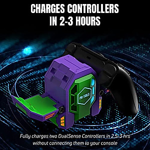 PB Tails LED PS5 Charging Dock - Compact Playstation Controller Charger for Sony PS5 Controller, Fast Dual Charging PS5 Docking Station Hides Messy Cables - Premium Purple & Green PS5 Controller Dock