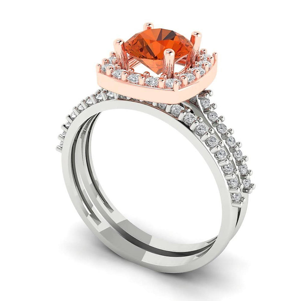 Clara Pucci 2.25ct Round cut Custom Engraving Halo Red Faux Diamond Engagement Ring Band Wedding Bridal Set 14k White Rose Gold 7.5