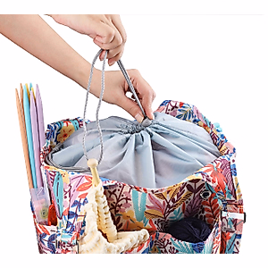 KOKNIT Waterproof Craft Bag, Portable Durable Shoulder Tote Travel & Yarn Bag with Drawstring Closure, Premium Organizer Bag for Yarn and Crafts