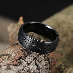 King Will TYRE Men's 8mm Black Domed Tungsten Carbide Ring Matte Finish Groove Design Wedding Bands 11