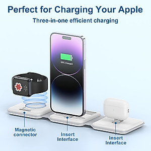 3 in 1 Charging Station for Apple Foldable, iWatch Travel Charger Stand for Multiple Devices, Folding Portable Fast Charge Dock for iPhone 14 Pro Max/13/12/11, Apple Watch 8/7/6/Ultra/SE/5, AirPods