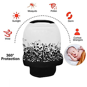 Stretchy Baby Car Seat Covers for Boys Girls Music Notes Infant Car Canopy Nursing Cover Breastfeeding Scarf