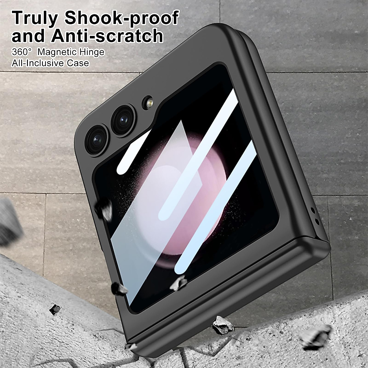 DOOTOO for Samsung Galaxy Z Flip 5 Case Magnetic Hinge Protection Cover with Screen Protector All-Inclusive Shockproof Case for Galaxy Z Flip 5 (2023) (Black)