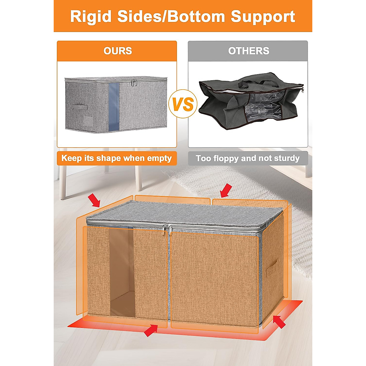 punemi Large Clothes Storage Bags, 2 Pack Comforter Storage Bag with Sturdy Structure/Zipper for King/Queen Comforters Quilt Duvet Pillows Blankets,Closet Organizers and Storage, 21.7x14.2x11.8in