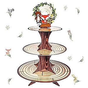 3 Tier Woodland Cupcake Stand, Woodland Baby Shower Decorations Jungle Animal Cupcake Tower for Wild One Boys Girls Woodland Forest Birthday Party Decor Supplies