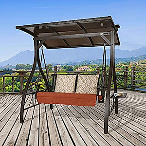 Iwicker Patio 2-Seat Deluxe Porch Swing with Sunbrella Cushions, Outdoor Swing Chair with Solar Light and Convertible Board Canopy