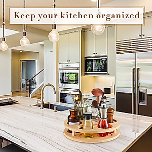 Tessco 2 Sets Rotating Coffee Syrup Organizer 7 Bottle Syrup Bottle Holder Rack Wood Bamboo Lazy Susan Countertop Freestanding Wine Rack Turntable Bottle Display Stand for Sauce Oil