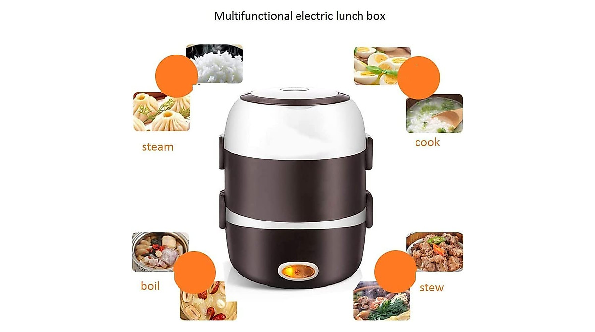 Portable Electric Lunch Box 3-Layer 2L Heats & Steams Food