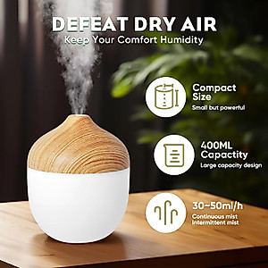 Small Humidifiers For Bedroom - 400ML Mini Desk Personal Humidifier, Portable Cool Mist Humidifiers For Room Baby Travel Plant Office Home, Super Quiet, Easy Clean, C