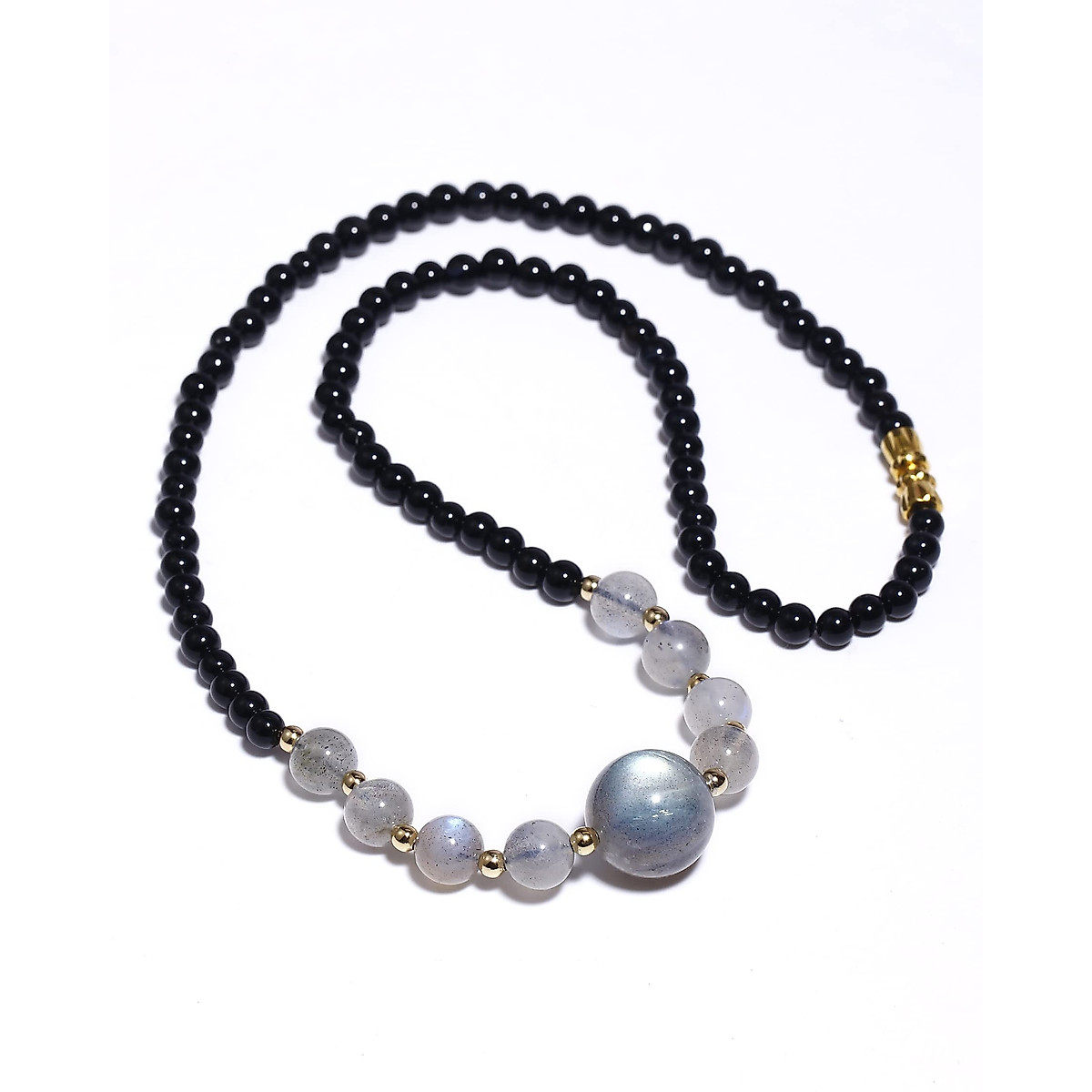 Jewever Moonstone/Black Agate Choker Necklace for Women Healing Crystals and Gemstone Necklaces Balance Meditation Jewellery Gifts