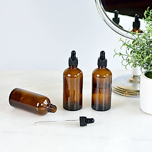 Youngever 16 Pack 4 Ounce Glass Dropper Bottles for Essential Oil, 2 Stainless Steel Mini Funnels (Amber)