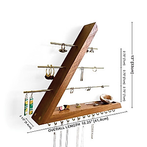 FigureGrain Jewelry Organizer Wall Mounted, Hardwood Hanging Jewelry Holder, Open Triangle Jewelry Display Shelf for Necklaces, Earrings, Rings and Bracelets, Gift for her, Patented (Acacia)