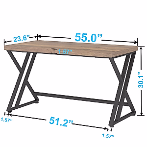 LVB Wood Computer Desk, Rustic Home Office Executive Desk for Bedroom, Industrial Wooden Computer Writing Study Work Gaming Table, Modern Metal PC Student Simple Desk with Storage, 55 Inch, Rustic Oak