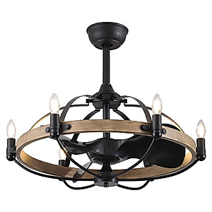 MOOONICHE 27'' Farmhouse Ceiling Fan with Light Remote Control, Vintage Cage Ceiling Fan with Lights, Rustic Chandelier Fan for Kitchen Dining Room Living Room