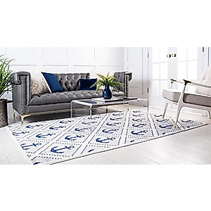 Unique Loom Metro Collection Modern Nautical Coastal Geometric Anchors Area Rug, for Kids, 5 ft x 8 ft, Light Gray/Ivory