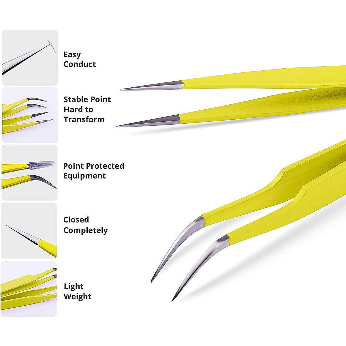 SIVOTE Eyelash Extension Tweezers for Classic & Volume Lashes, 2-Pack, Yellow