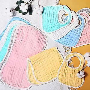 Ramede 12 Pack Muslin Baby Burp Cloth Baby Bibs Sets Drool Bandana Absorbent Soft Burping Cloth for Unisex Newborn Baby Girl Boy Toddlers Infants Teething Adjustable