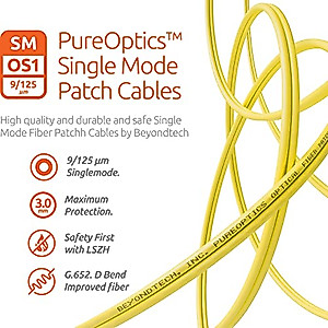 BEYONDTECH LC to LC Fiber Patch Cable Single Mode Duplex - 1m (3.28ft) - 9/125um OS1 LSZH PureOptics Optic Patch Cable Series