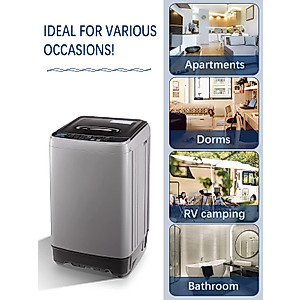 KRIB BLING Full Automatic Washing Machine with LED Display, 17.7 lbs Portable Washer Drain Pump, 10 Programs & 8 Water Levels Selections, Ideal for RV, Camping, Apartment, Dorm, Dark Grey