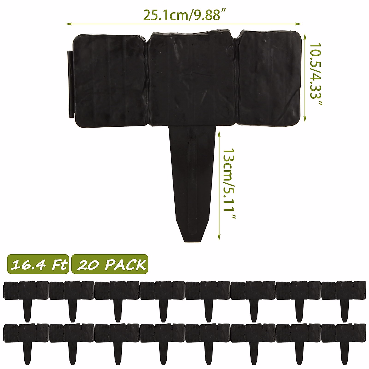 CYEAH Garden Edging Set of 20, 16 Ft Landscape Edging, Flower Bed Edging, DIY Plastic Fencing, Mitation Stone Effect Garden Borders for Lawn, Walkway
