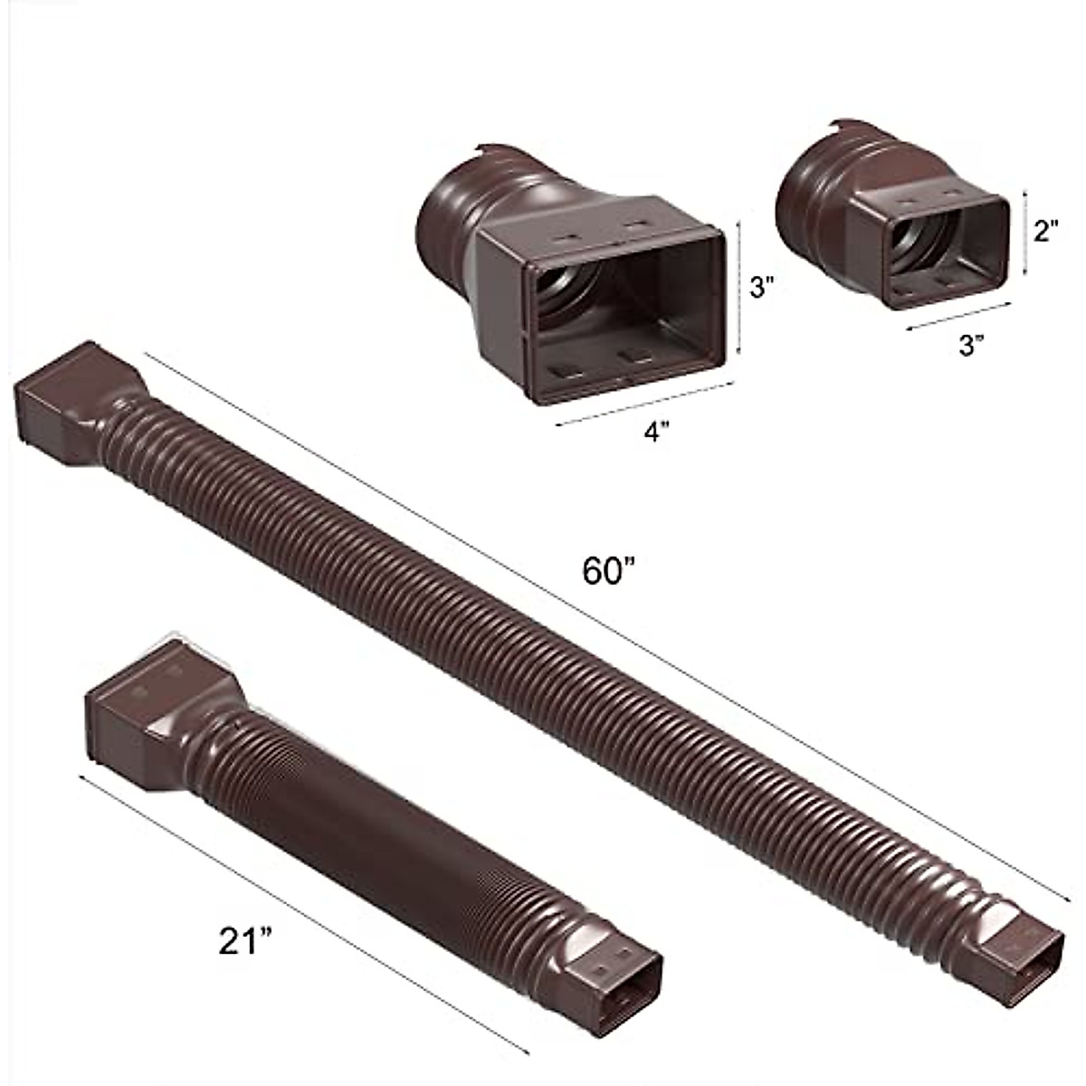 YOTODY Rain Gutter Downspout Extensions Flexible,Down Spout Drain Extender Diverter Extendable from 21 to 60 in,Screws for Included (Brown)