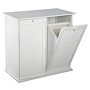 eHemco Dual Basket Tilt Out Laundry Sorter with 2 Removable Cotton Bags, White
