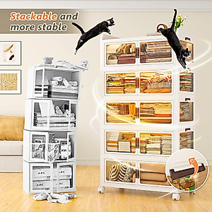 EnHomee 125GAL/500QT Storage Bins with Lids, Stackable Storage Bins with Wheels and Doors, Plastic Storage Containers Box, Large Collapsible Storage Drawers for Bedroom Closet Organizers, 5PC