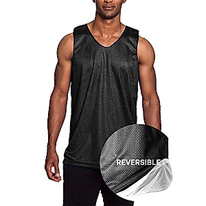 Mens Reversible Basketball Jersey Premium Moisture Wicking Mesh Tank Top (Large, 1ih05_Black)