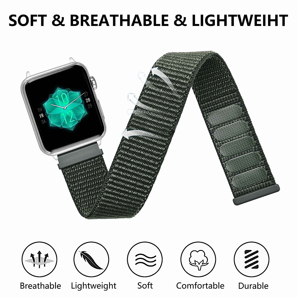 ANNEFIT Nylon Sport Loop Watch Bands 22mm, 2 Packs Quick Release Adjustable Strap for Men Women (Black and Army Green)