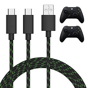 TALK WORKS Dual Xbox Controller Charger Cord for Series X, Series S - 10' Nylon Braided USB C Charging Cable, Charges 2 Controls/Devices at Once
