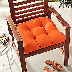 Pillow Perfect Pompeii Solid Indoor/Outdoor Wicker Patio Seat Cushion Reversible, Weather and Fade Resistant, Round Corner - 19" x 19", Orange, 2 Count