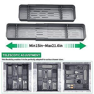 AEARY Kitchen Drawer Silverware Organizer, Adjustable Cutlery Organizer, Expandable Utensils Holder, Silverware Dividers Tray, Storage for Flatware, Large Drain Board (Gray,2 Sets)