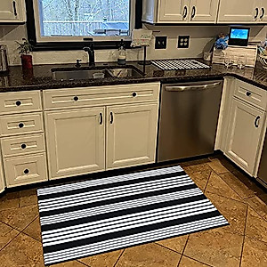 Black and White Outdoor Rug - 2’4''x3'8'' Striped Cotton Woven Area Rug Machine Washable Area Rug, Indoor/Outdoor Patio Floor Mat for Farmhouse/Porch/Lawn/Bedroom