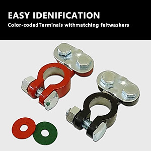 neynavy 2 PCS Cables Terminal Connectors, Zinc Plated Car Battery Cable Terminal Connector Top Terminal with 2 PCS Washers, Fit for Marine Car Boat RV Vehicles (Silver)