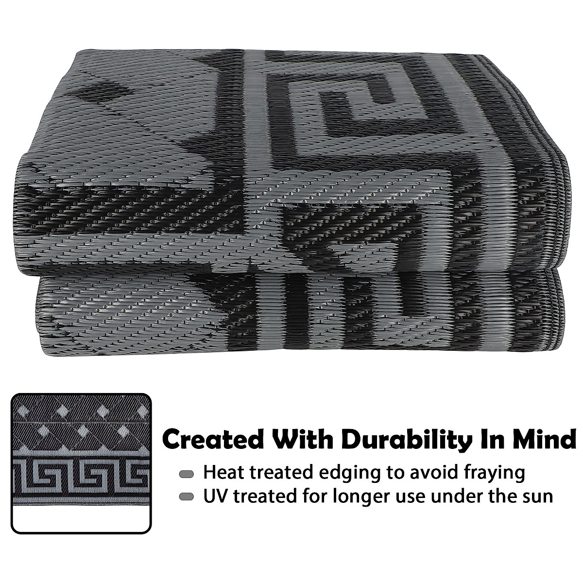 SAND MINE Reversible Mats, Plastic Straw Rug, Modern Area Rug, Large Floor Mat and Rug for Outdoors, RV, Patio, Backyard, Deck, Picnic, Beach, Trailer, Camping (5' x 8', Black & Grey)