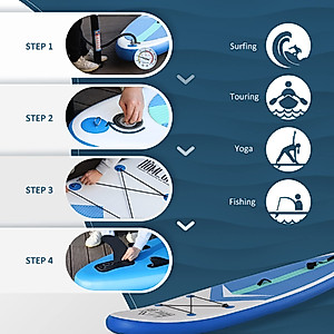 Soozier Inflatable Stand Up Paddle Board Ultra-Light Yoga SUP with Non-Slip Deck Pad, Premium Accessories, Waterproof Bag, Safety Leash and Hand Pump for Surfing, Touring and Fishing, Blue