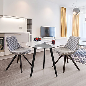 ivinta Round Glass Dining Table for 2-4 People, Modern Leisure Table with Wood Legs for Kitchen Dining Room Living Room, Space Saving, 31.5 inch RD80 (Black)